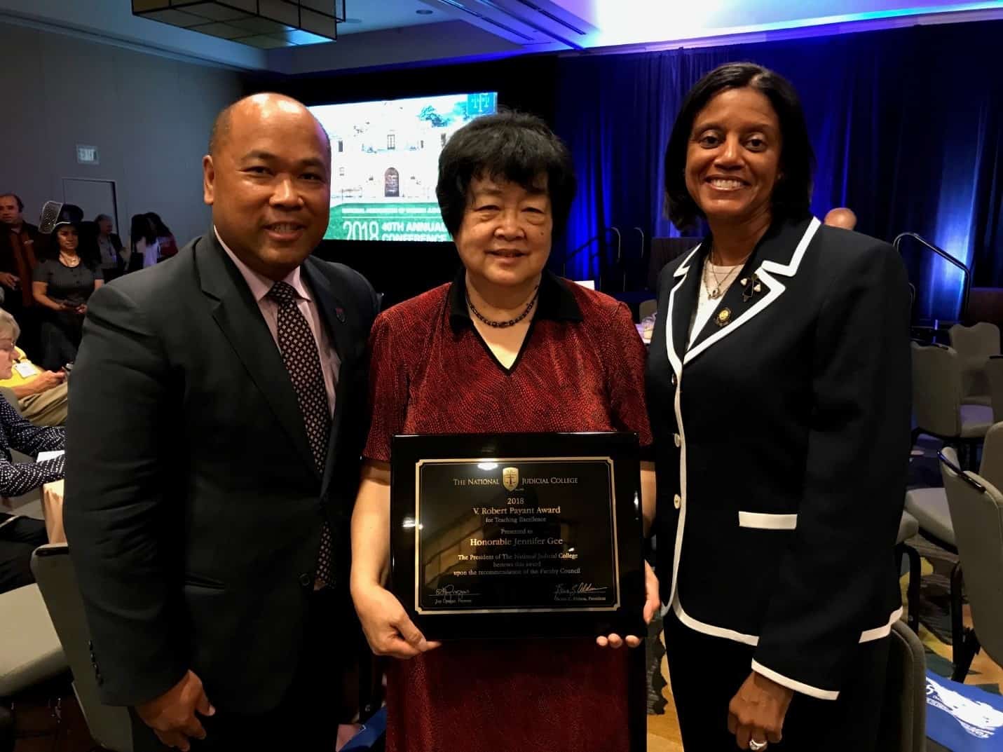 Judges Gee and Bernal learn of their Payant Award in unlikely places